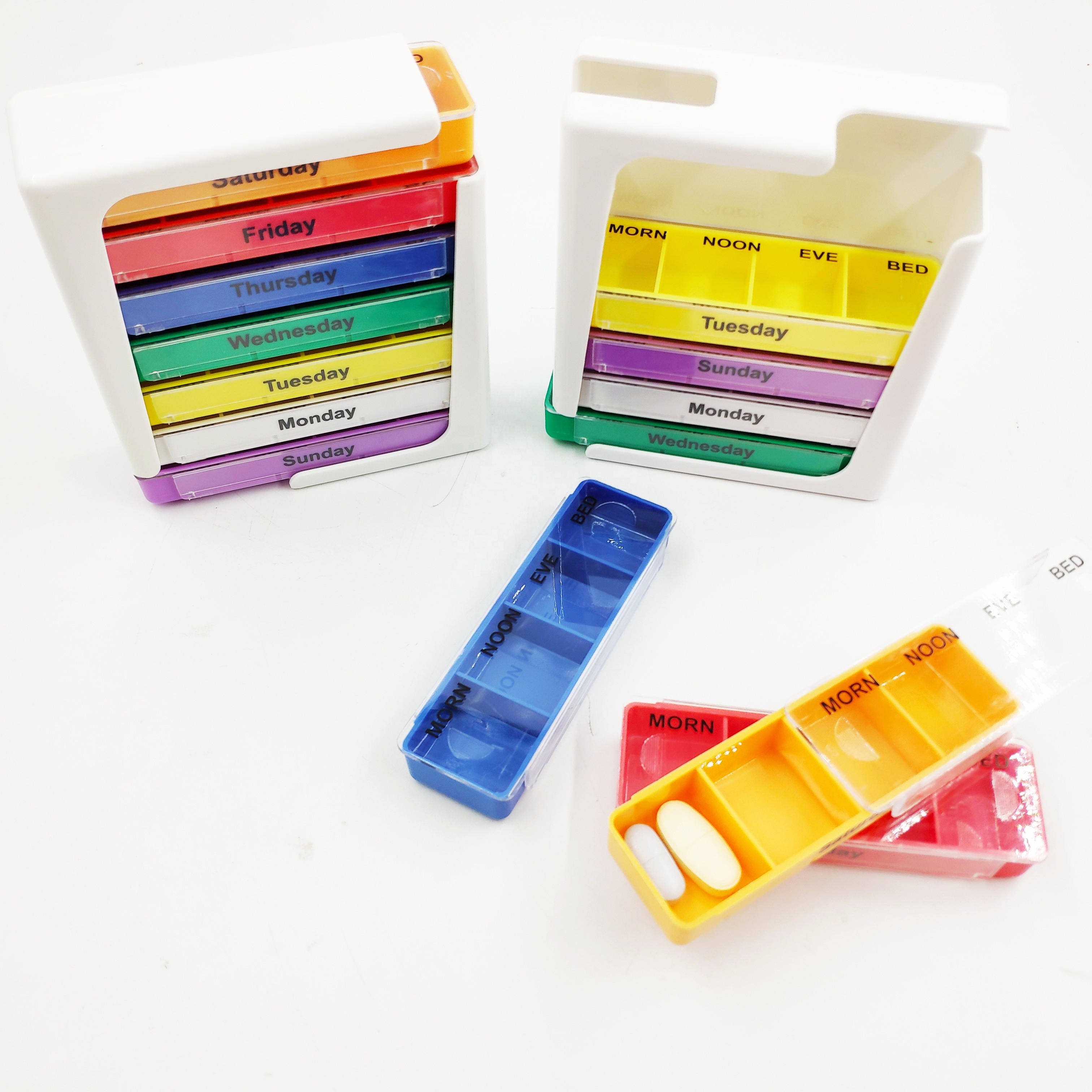 28 4 5 Pill Box Organizer 4 Times A Day Stackable AM PM Tablet Holder ...
