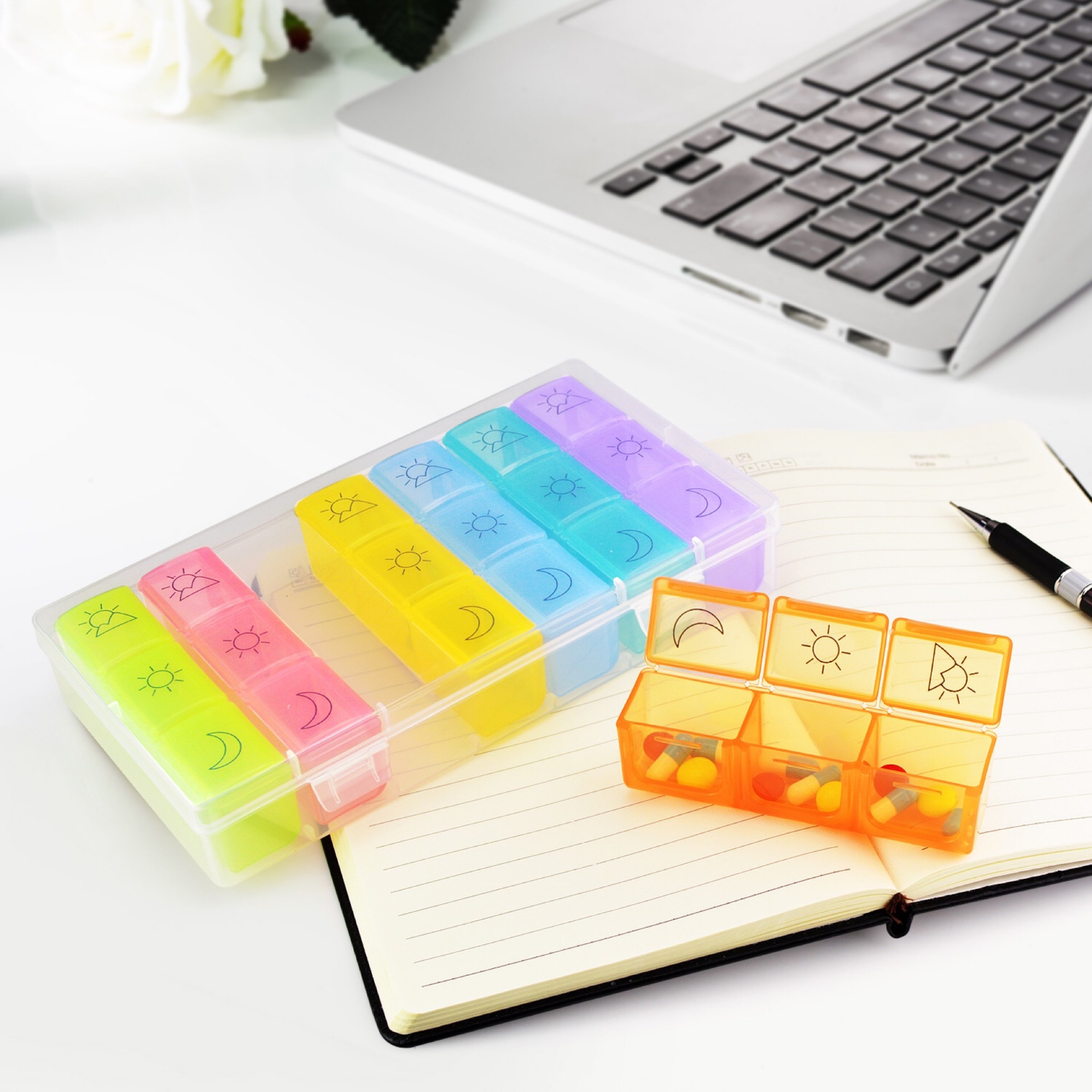 14 Day 2 Week Plastic Pill Dispenser Case For Seniors Colorful 21 ...